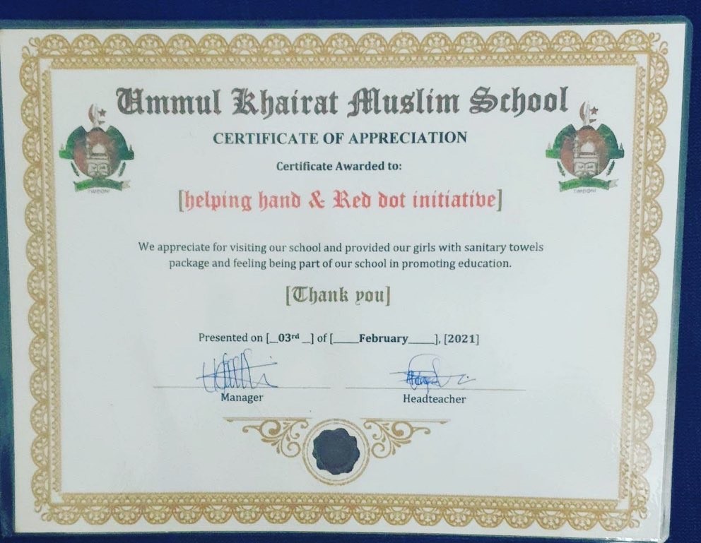 Helping Hands Certificate